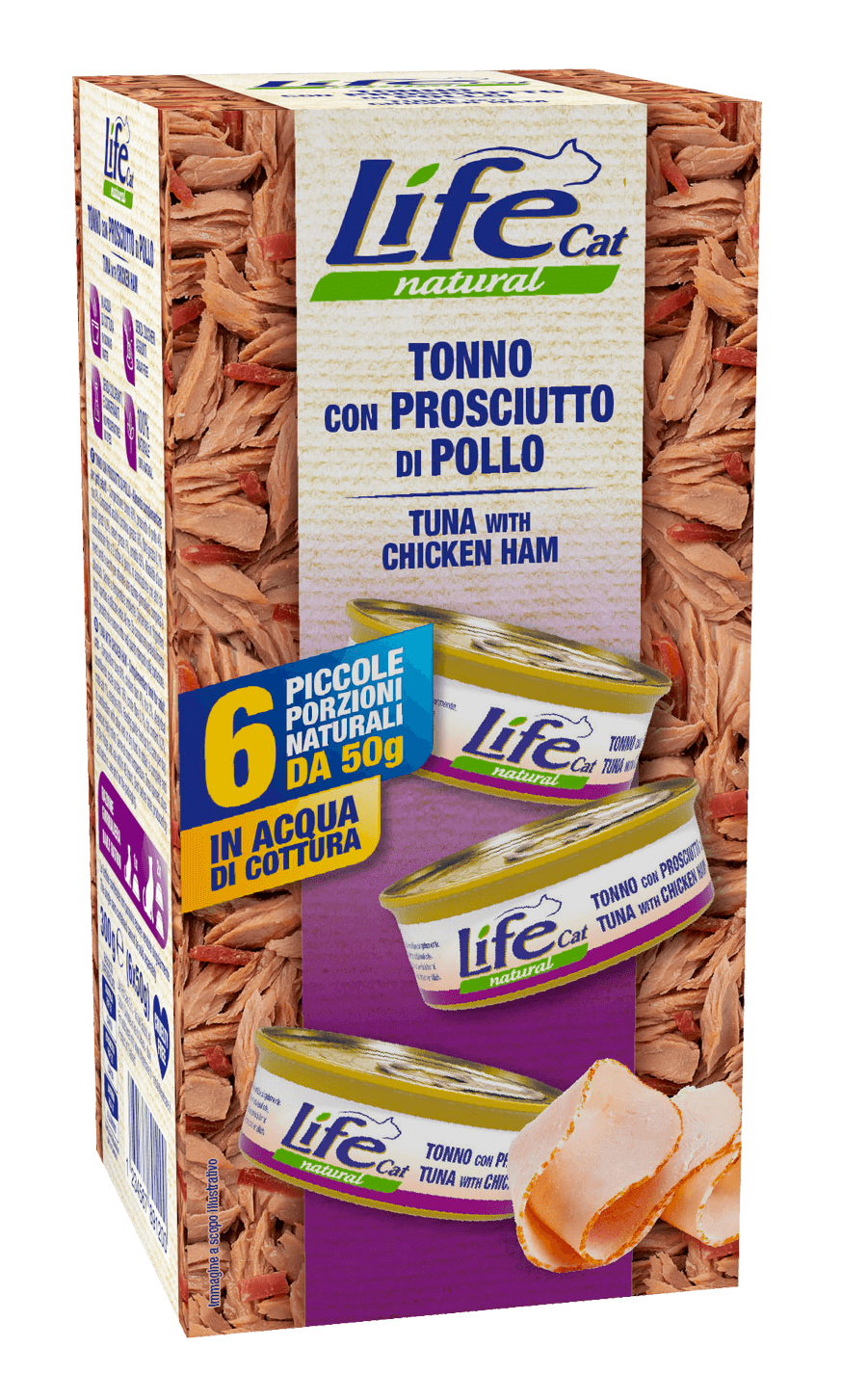 Multipack 6x50gr Tonno con prosciutto di pollo - Life Natural